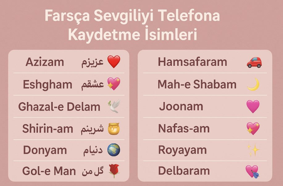 Farsça sevgiliyi telefona kaydetme isimleri